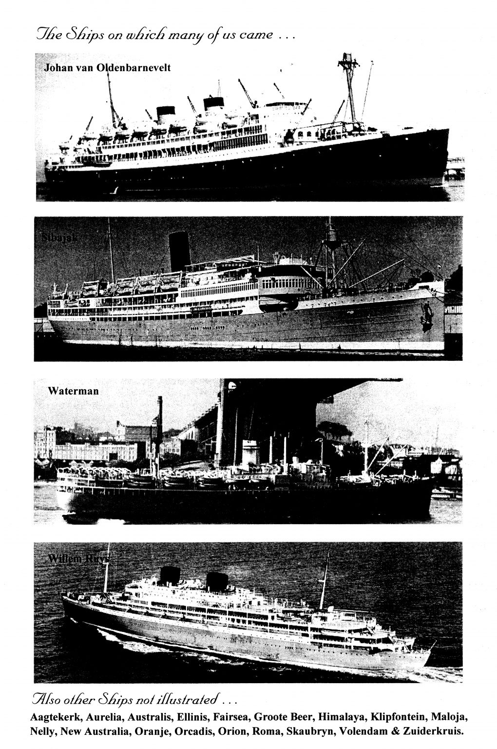 Dutch immigrant ships to Australia - Dutch Australia Cultural Centre